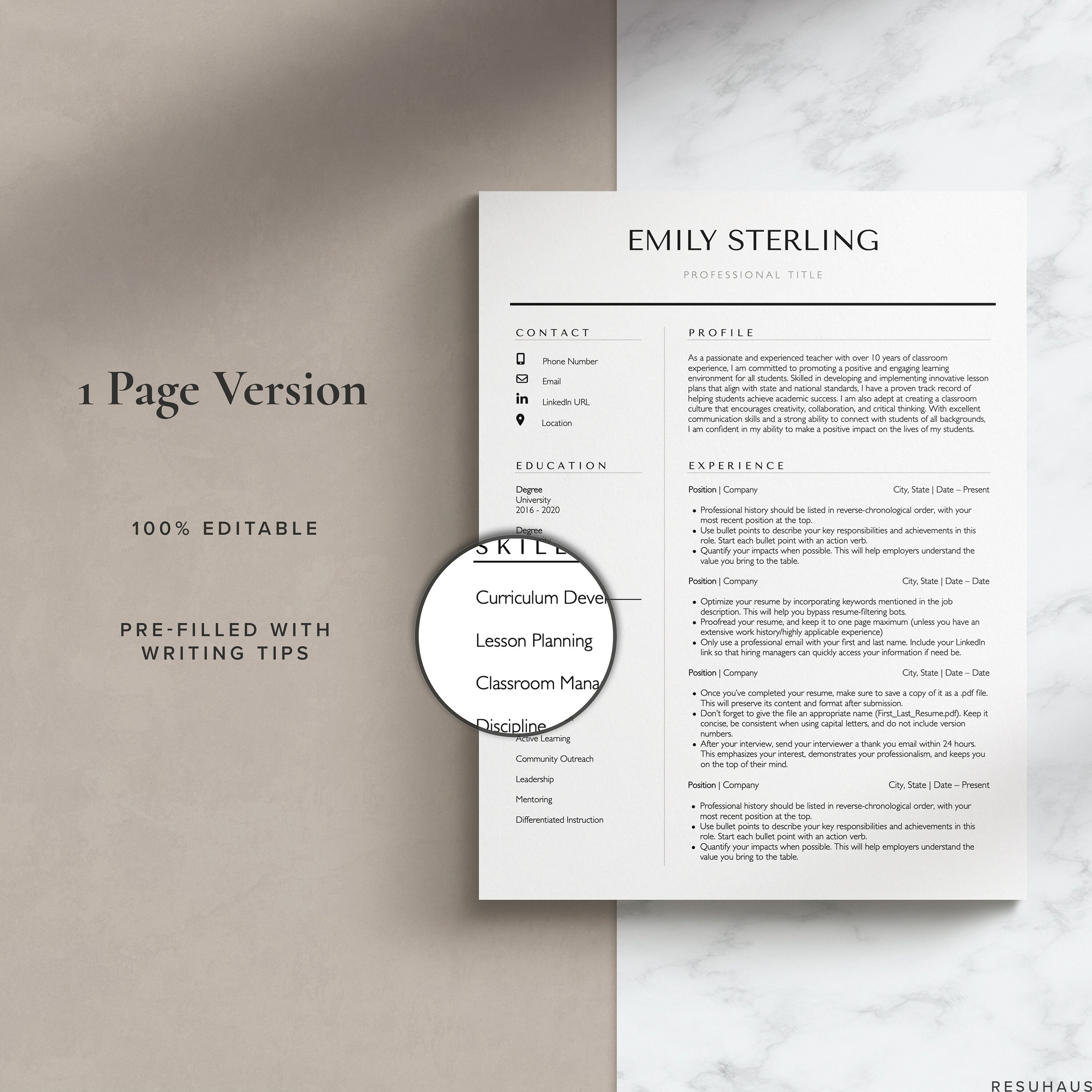Teacher Resume Template for Word, Google Docs, Teacher Resume and Cover ...