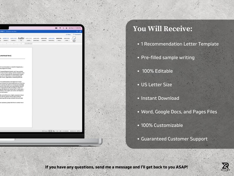 Medical Letter of Recommendation Template Recommendation - Etsy