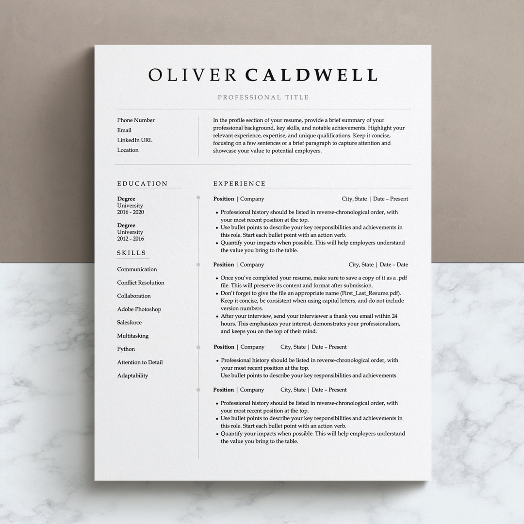 Executive Resume Template for Word Professional Resume CV Template ...