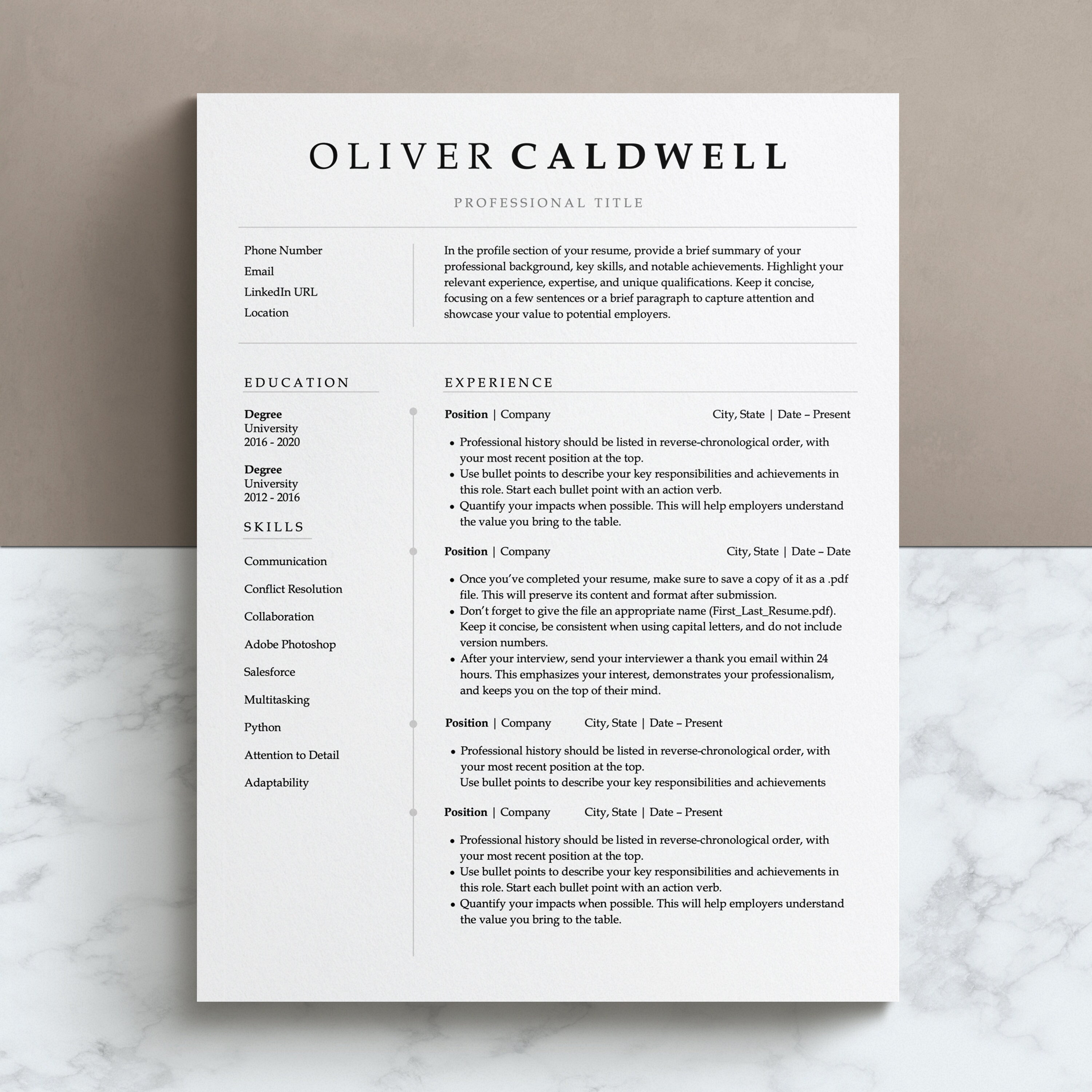 Executive Resume Template for Word Professional Resume CV Template ...