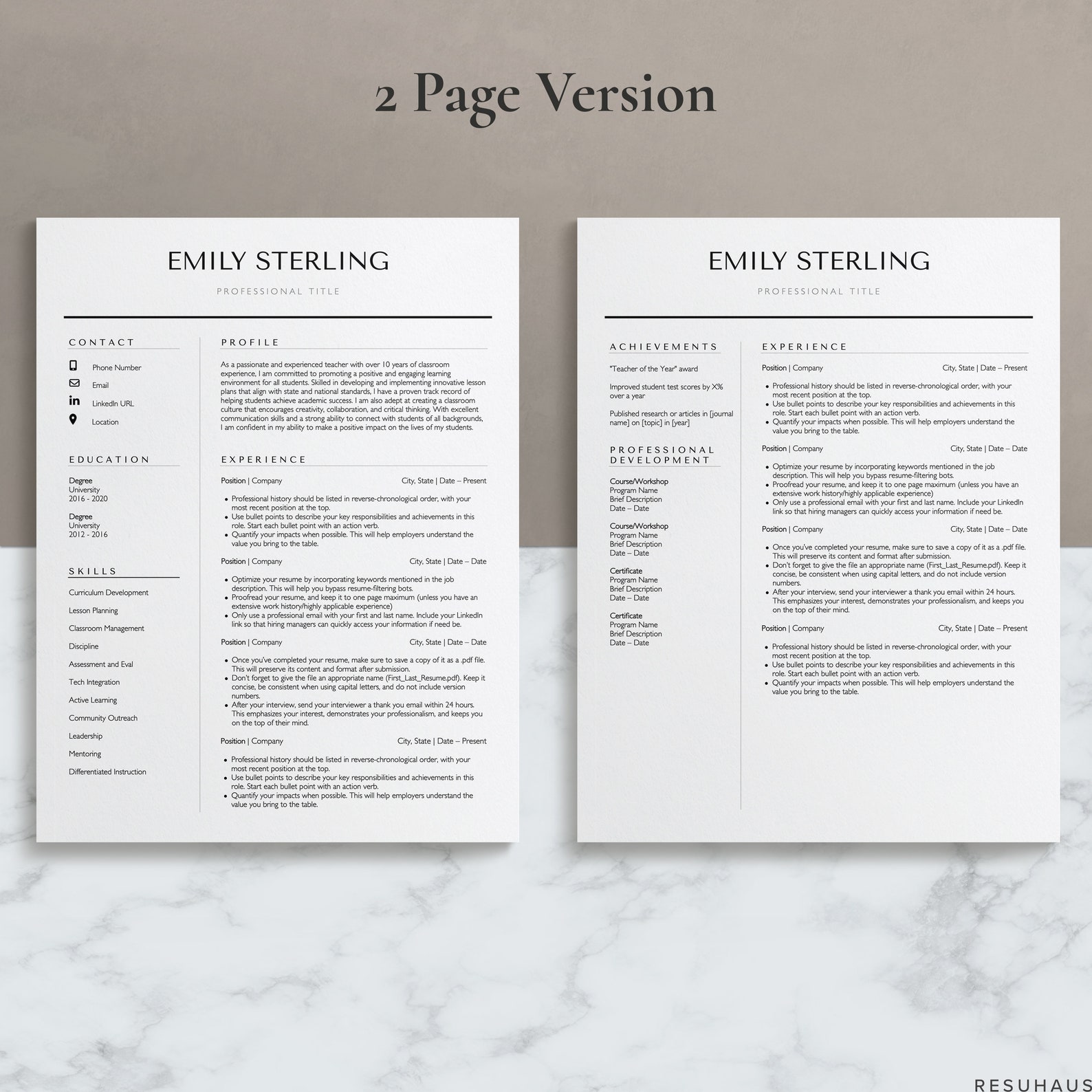 Teacher Resume Template for Word, Google Docs, Teacher Resume and Cover ...