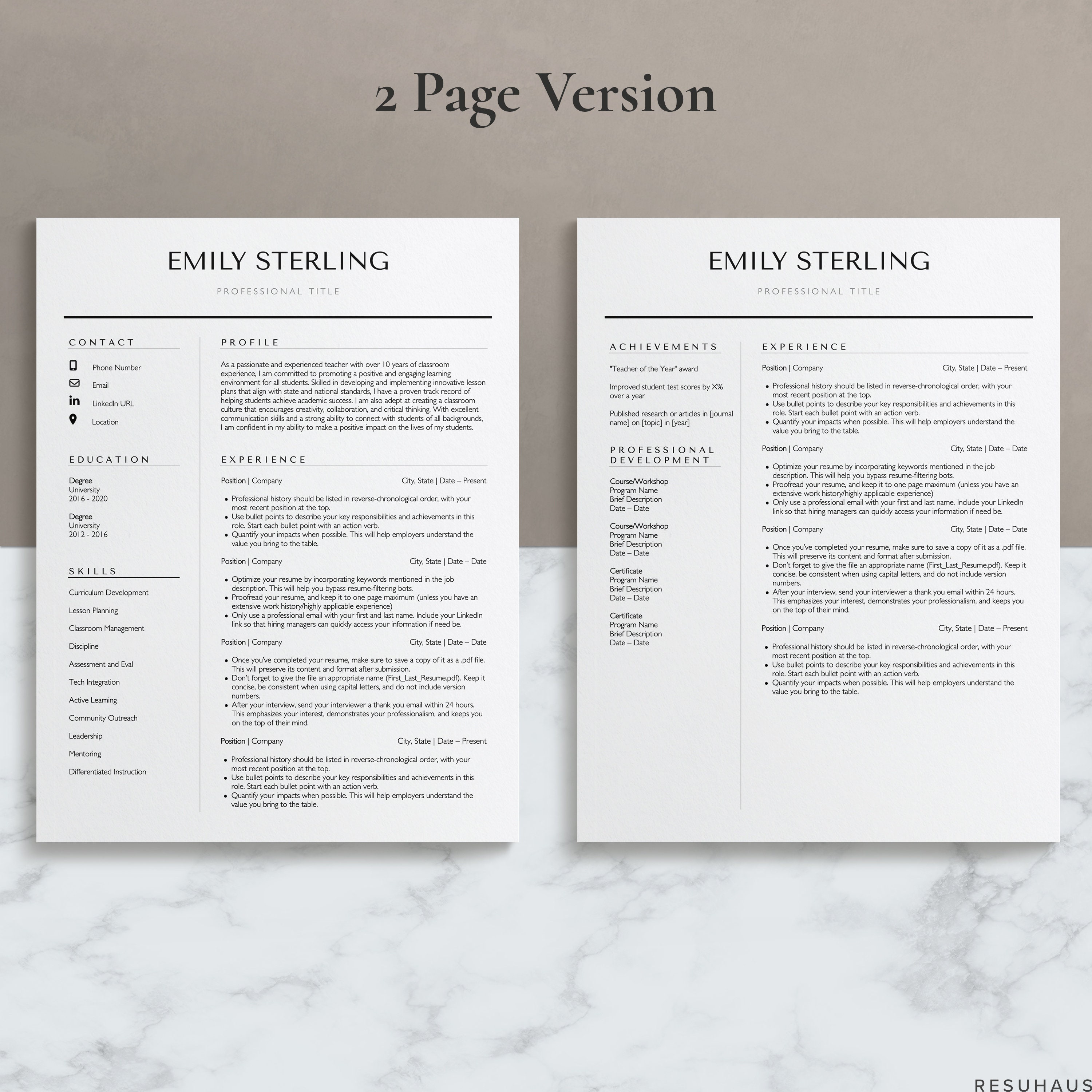 Teacher Resume Template for Word, Google Docs, Teacher Resume and Cover ...