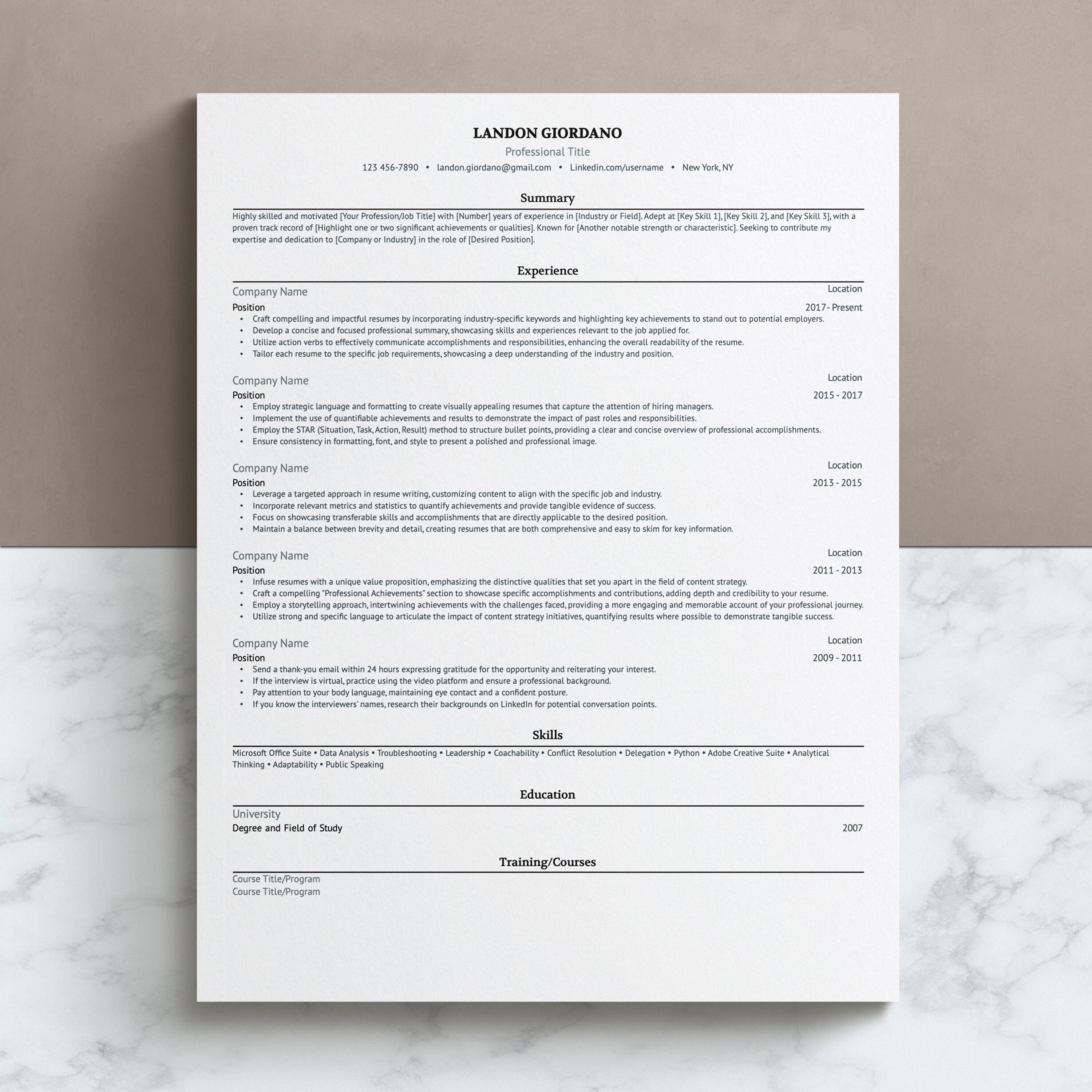 ATS Friendly Resume Template Word, Pages, Google Docs Resume, ATS ...