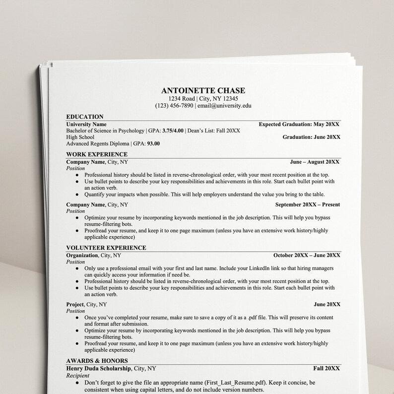College Resume Academic Resume Resume Template - Etsy