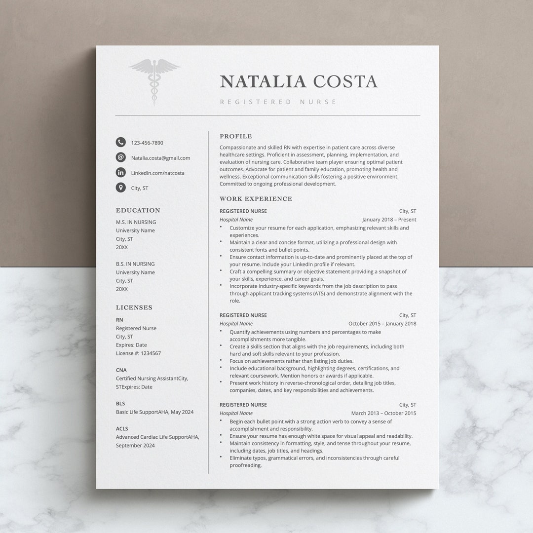 Nurse Resume Template for Word, Google Docs, Pages, Registered Nurse ...