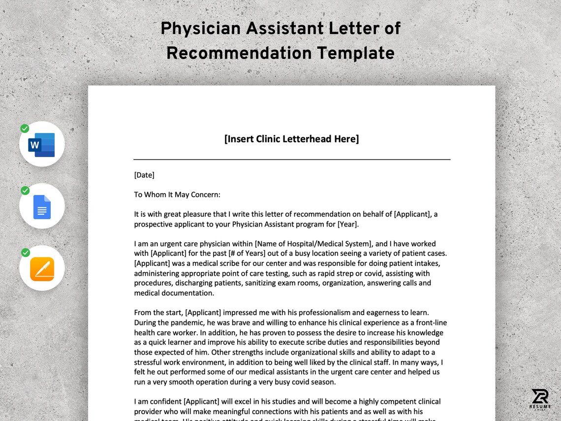 Letter of Recommendation Template Medical Physician - Etsy
