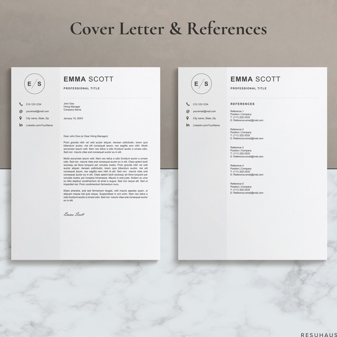 Monogram Resume, Resume Template Word, Google Docs Resume, One, Two ...