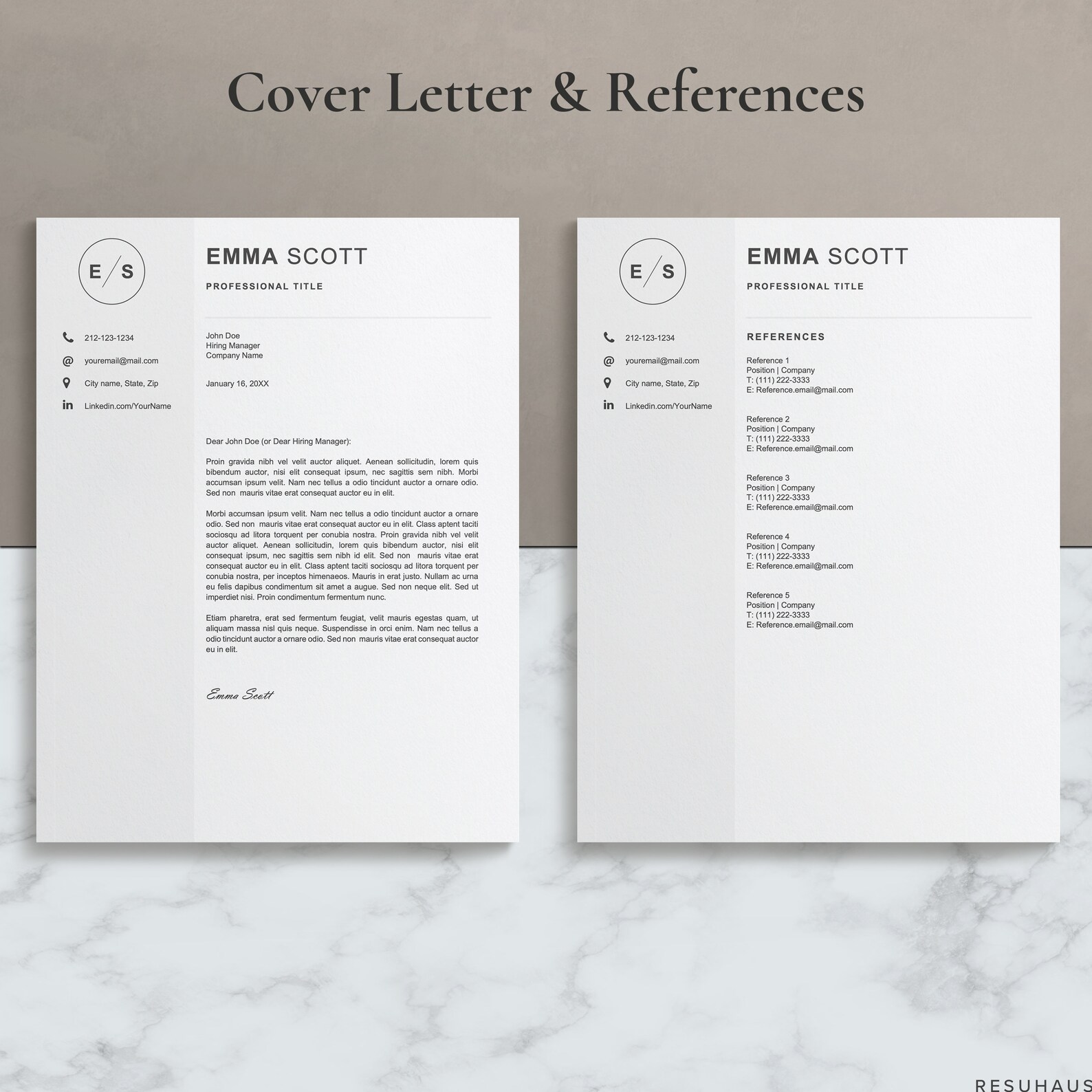 Monogram Resume, Resume Template Word, Google Docs Resume, One, Two ...