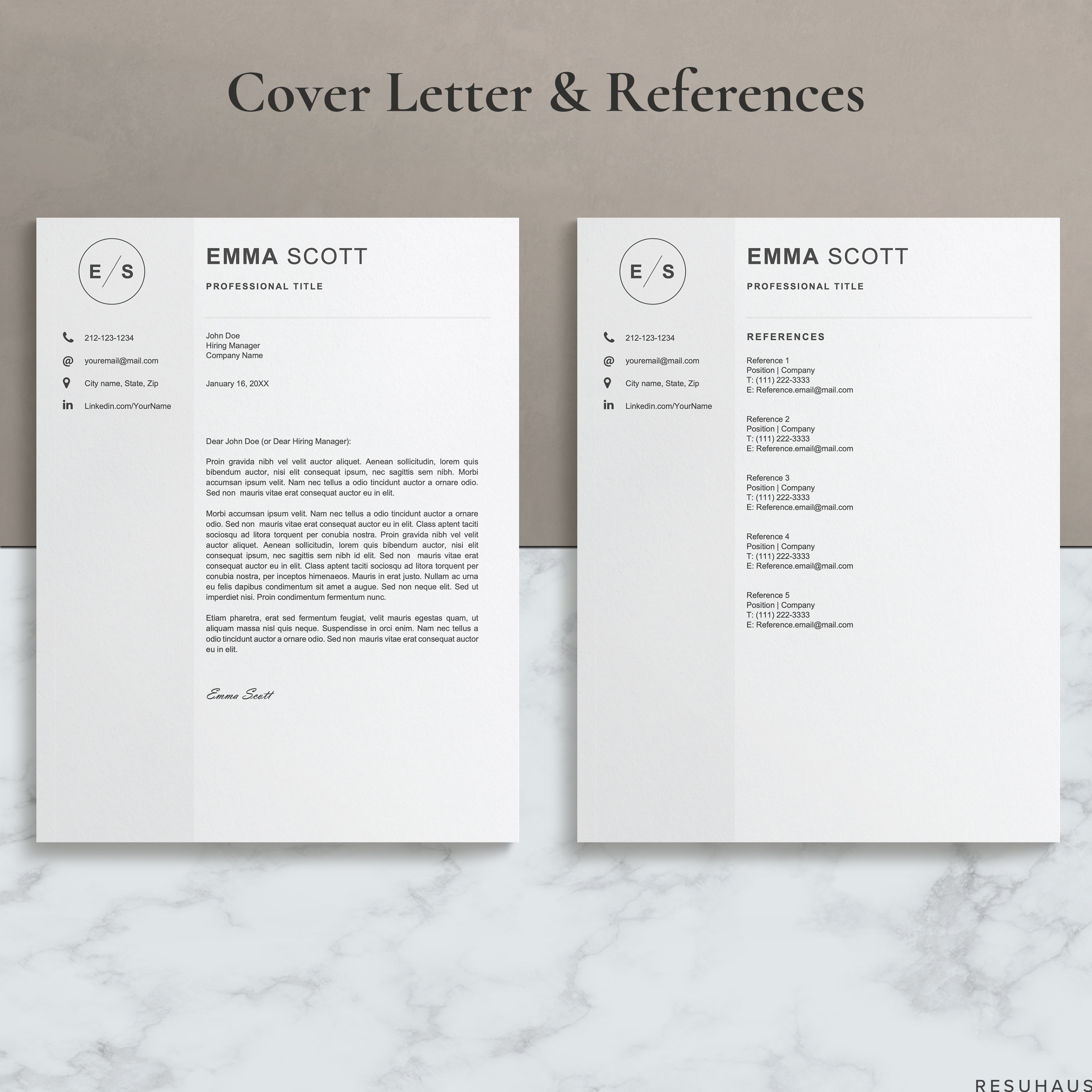 Monogram Resume, Resume Template Word, Google Docs Resume, One, Two ...