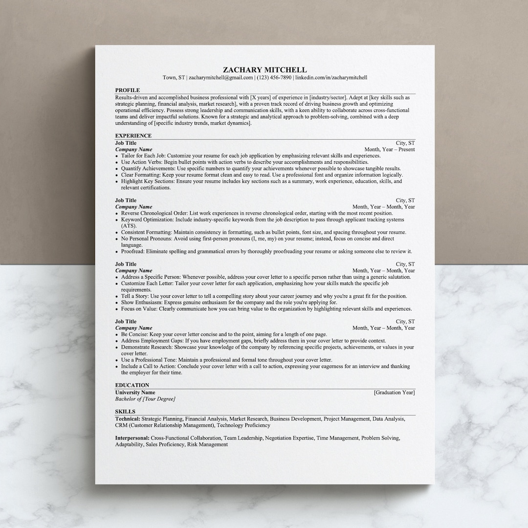 Professional, Business Resume Template for Word, Google Docs, Pages ...