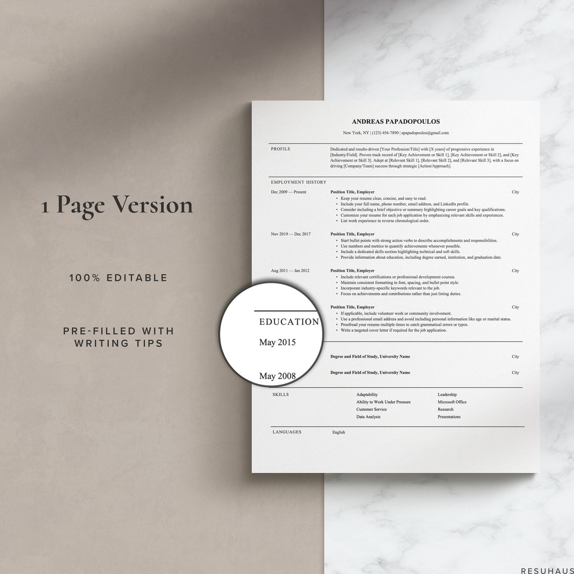 Simple Resume Template Word, Google Docs, Apple Pages Resume ...