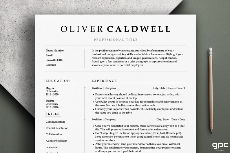 Executive Resume Template for Word Professional Resume CV - Etsy
