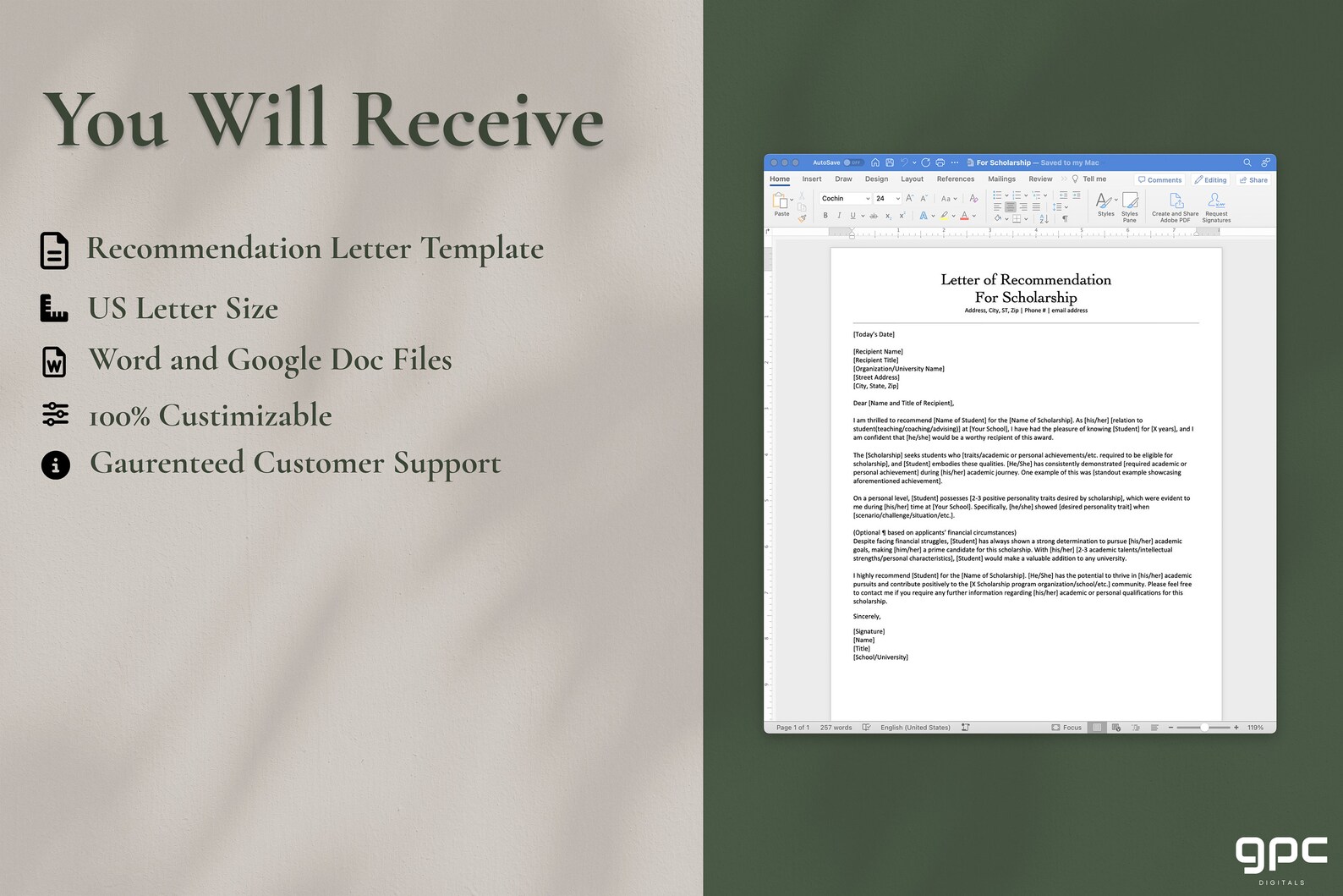 Letter of Recommendation Template Recommendation Letter - Etsy