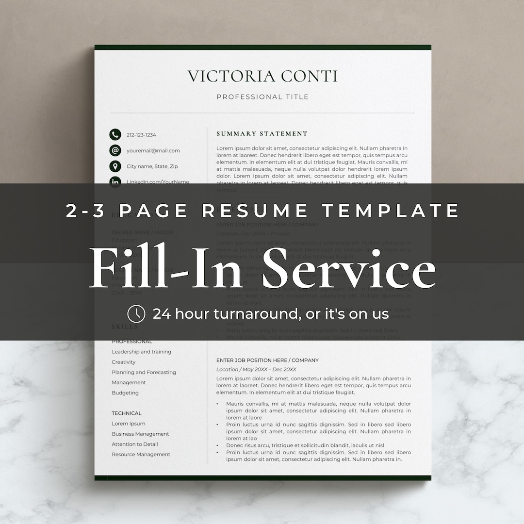 Resume Fill in Service | Includes Free Resume Template, Formatting ...