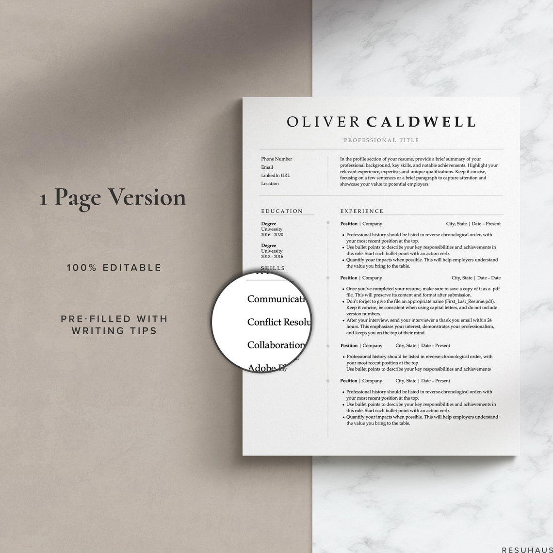 Executive Resume Template for Word Professional Resume CV Template ...