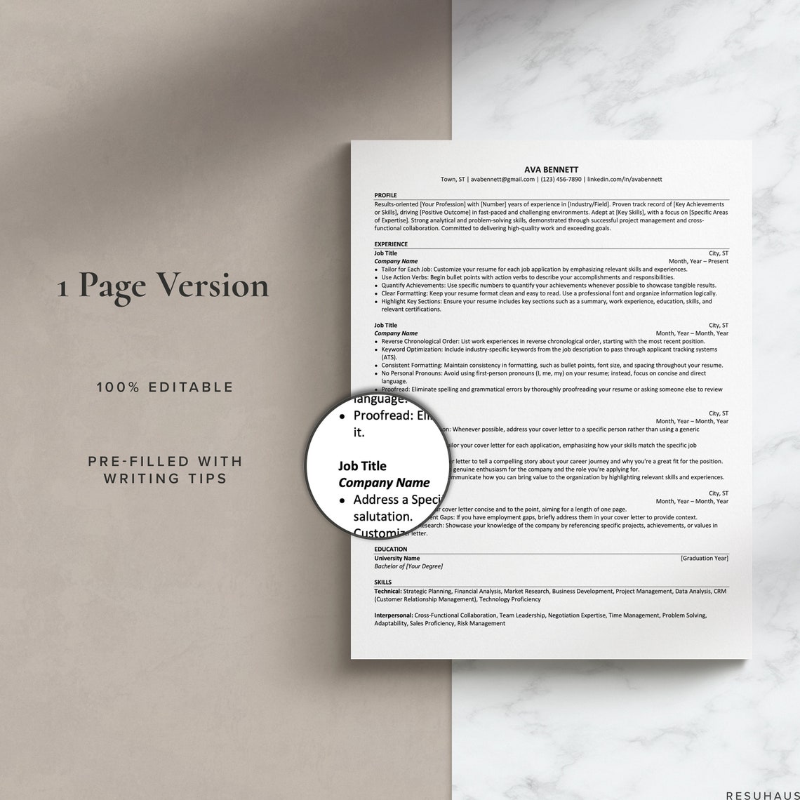 ATS Friendly Resume Template for Google Docs, Word, Pages | ATS Resume ...