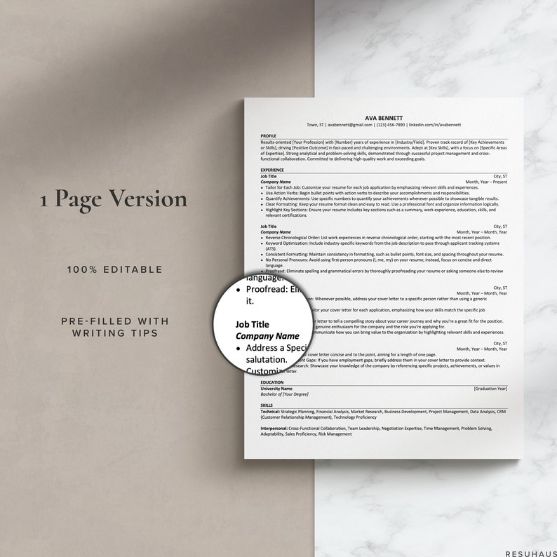 ATS Friendly Resume Template for Google Docs, Word, Pages | ATS Resume ...
