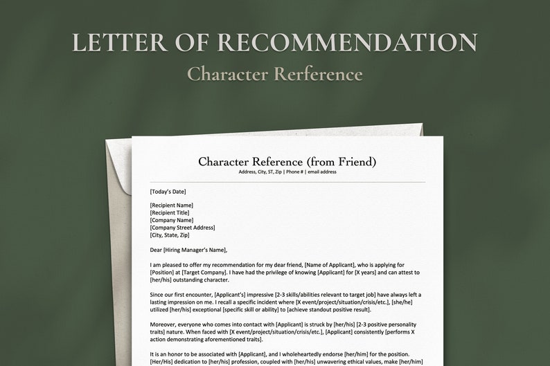 Letter of Recommendation Template Recommendation Letter - Etsy