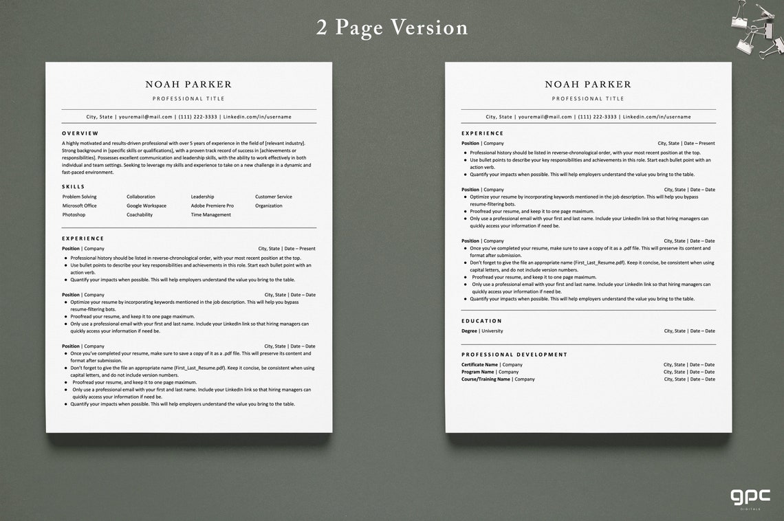 ATS Friendly Resume Template for Word Google Docs Pages - Etsy