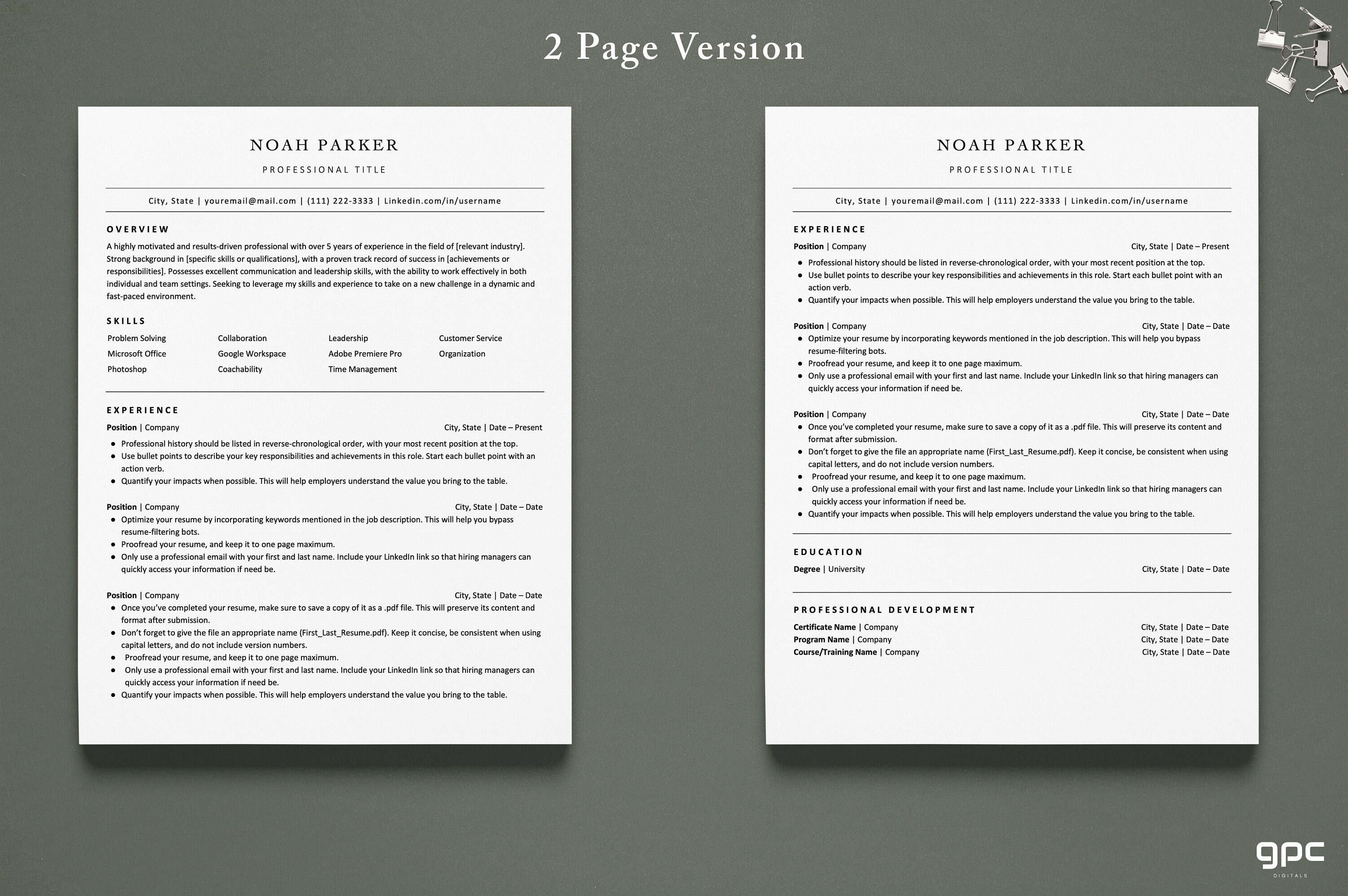 ATS Friendly Resume Template for Word Google Docs Pages - Etsy