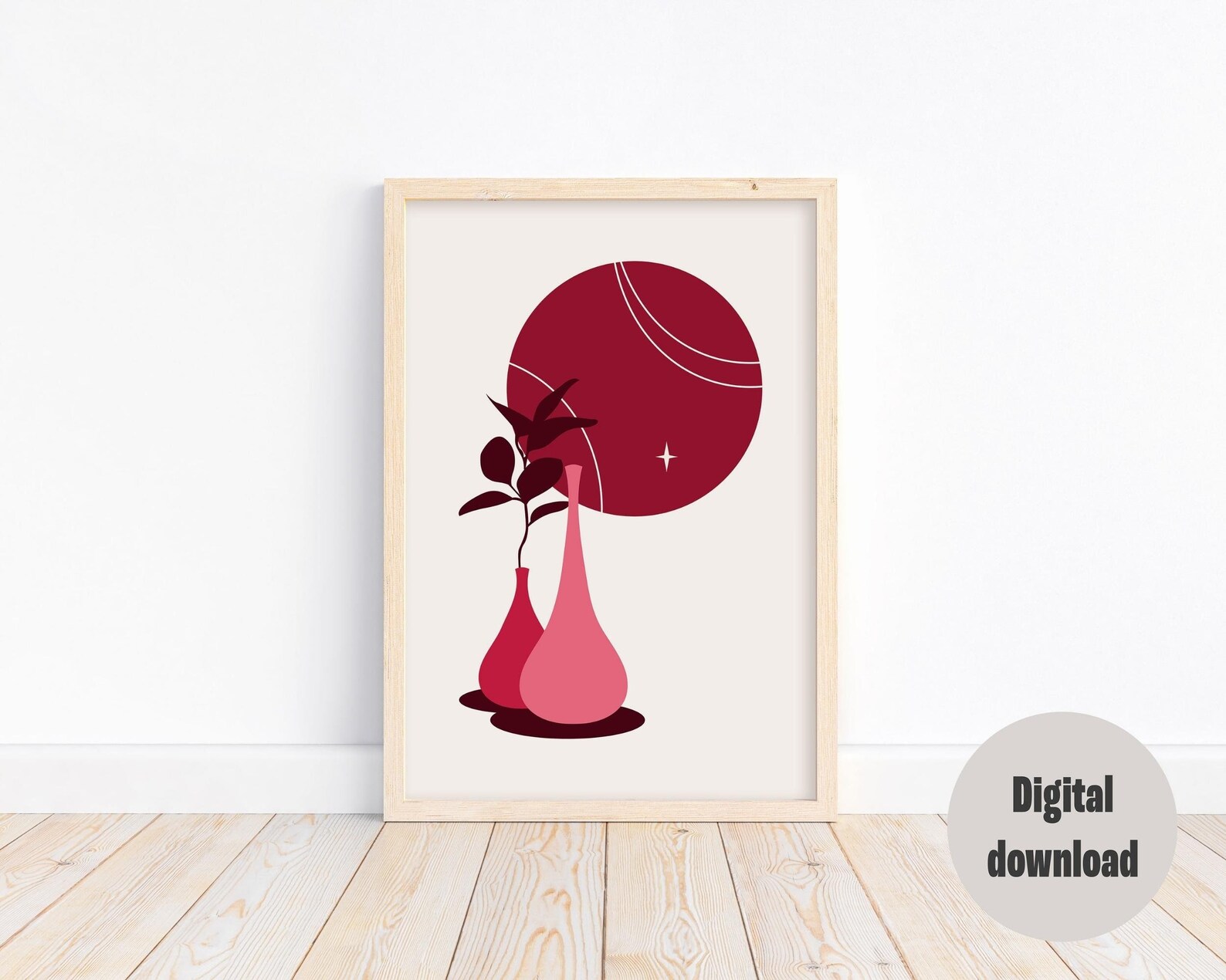 Printable Viva Magenta Abstract Wall Art | Mid Century Modern Magenta ...