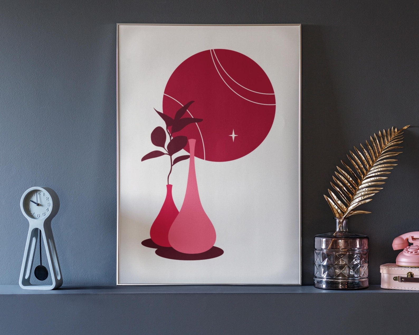 Printable Viva Magenta Abstract Wall Art | Mid Century Modern Magenta ...