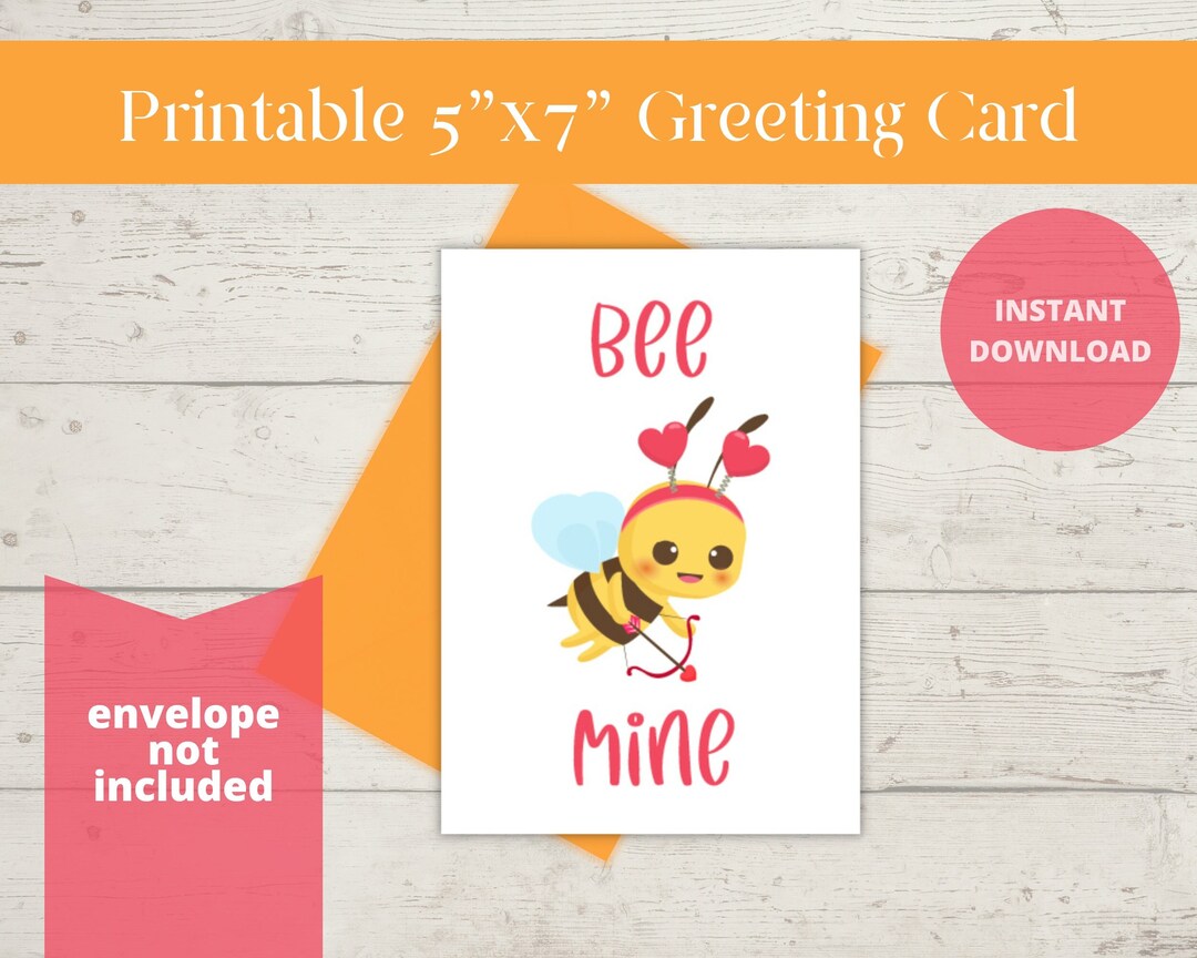 Bee Mine Printable Valentine's Day Card Digital Download - Etsy