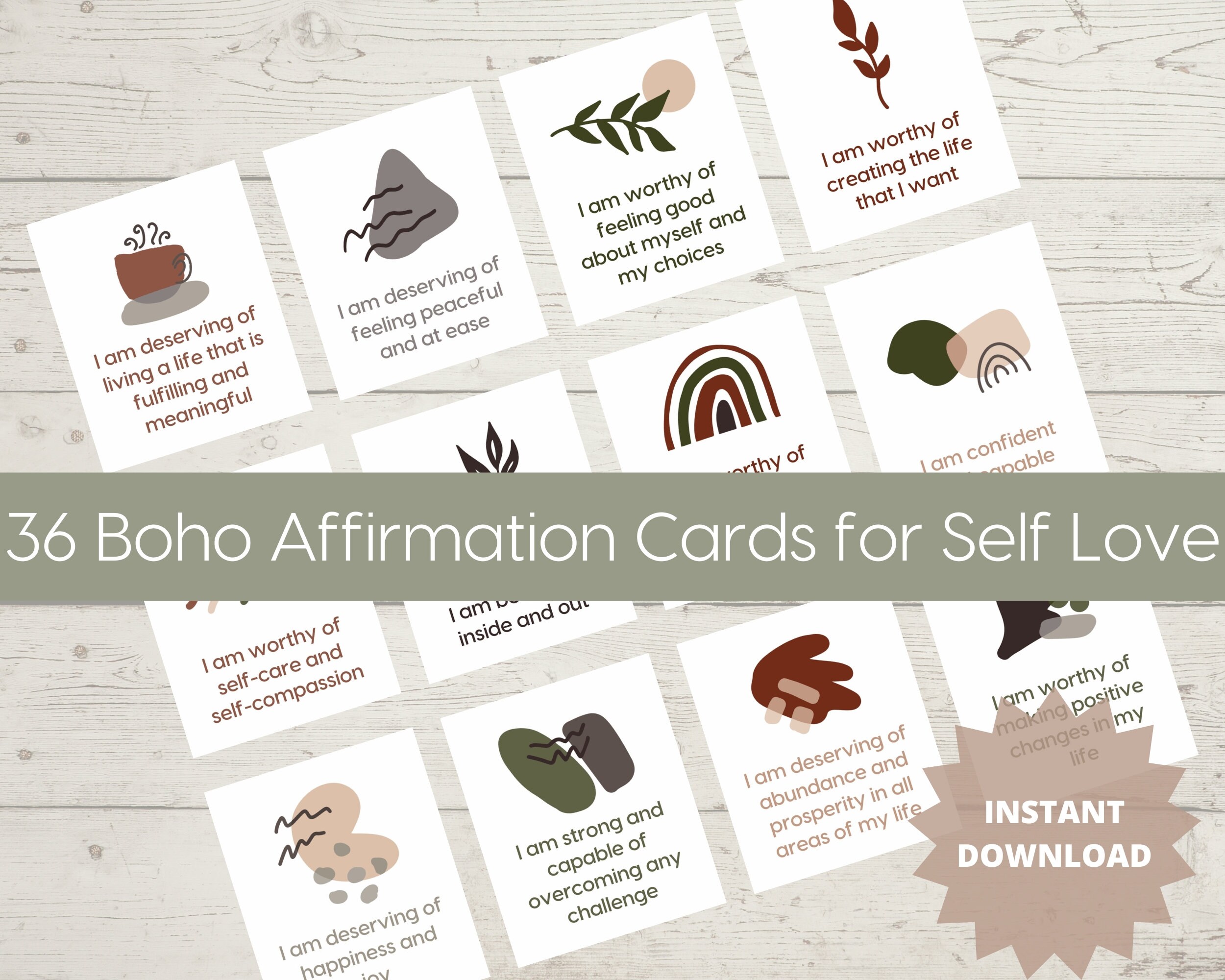 Printable Boho Affirmation Cards for Self Love | Law of Attraction ...