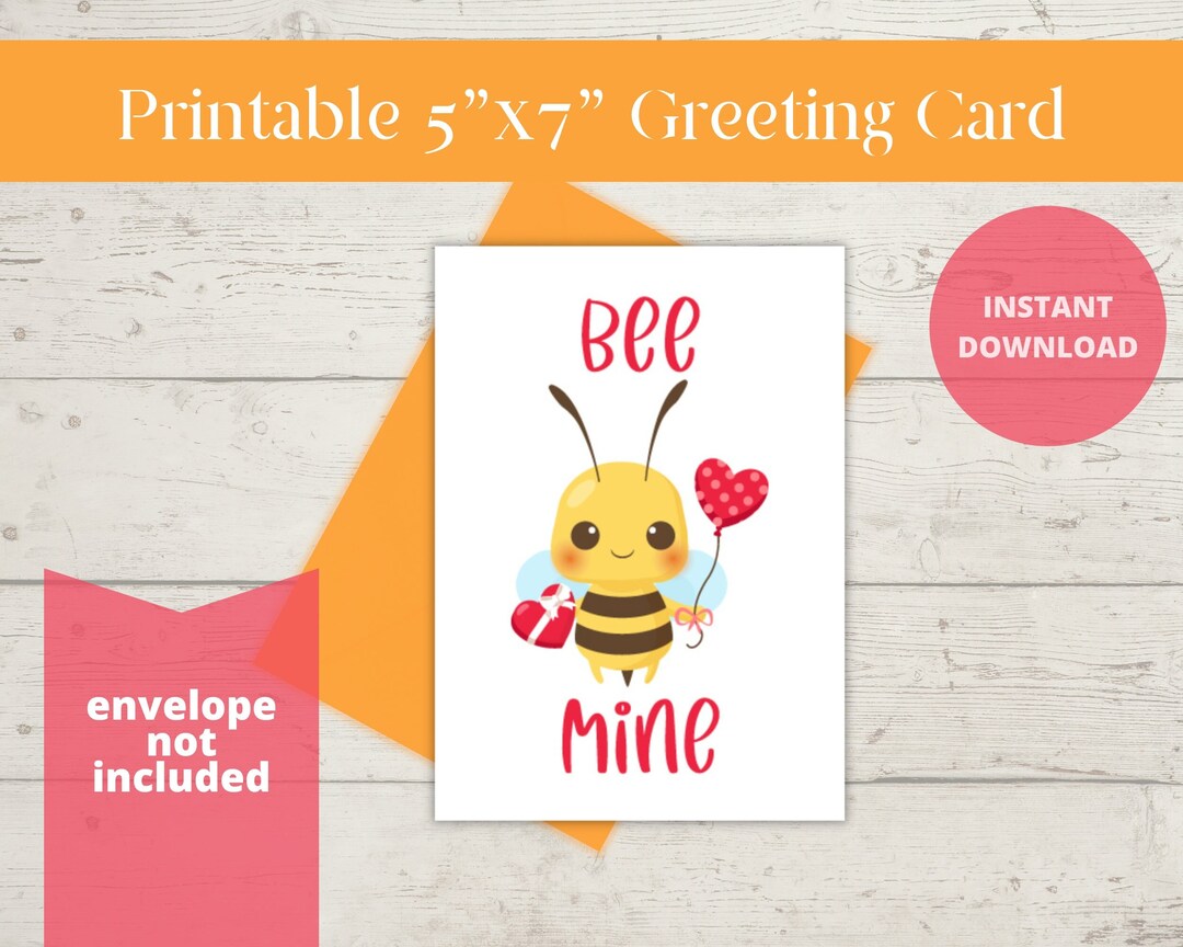 Bee Mine Printable Valentine's Day Card Digital Download - Etsy