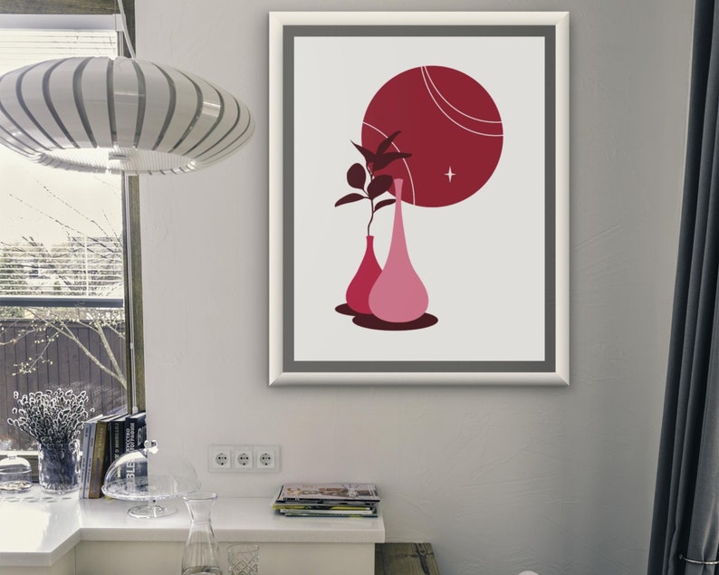 Printable Viva Magenta Abstract Wall Art | Mid Century Modern Magenta ...