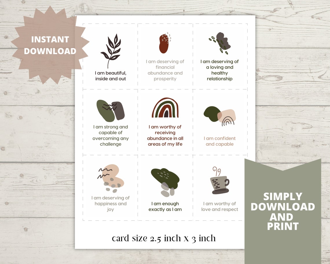 Printable Boho Affirmation Cards for Self Love Law of - Etsy
