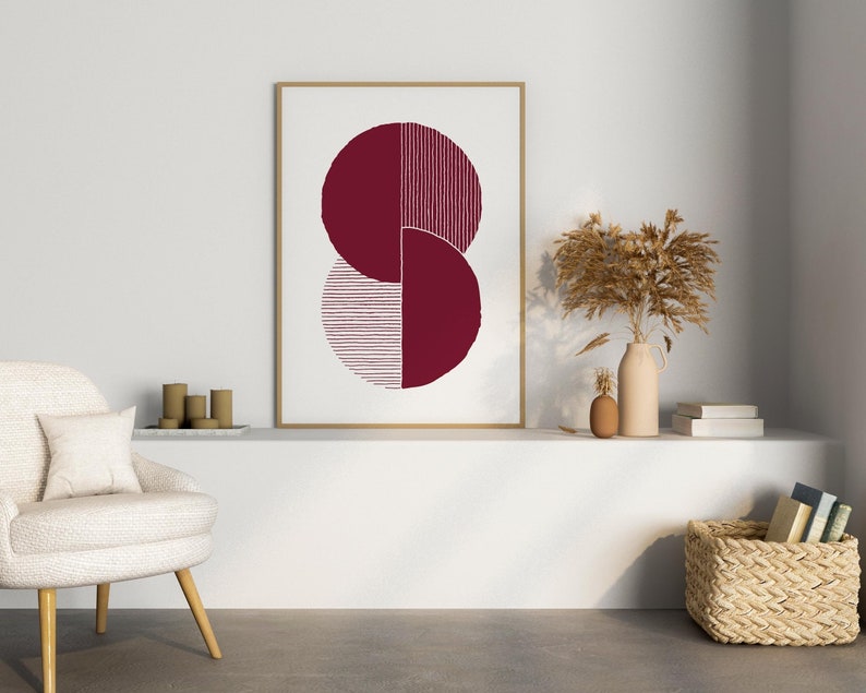 Printable Viva Magenta Geometric Wall Art | Mid Century Modern Abstract ...