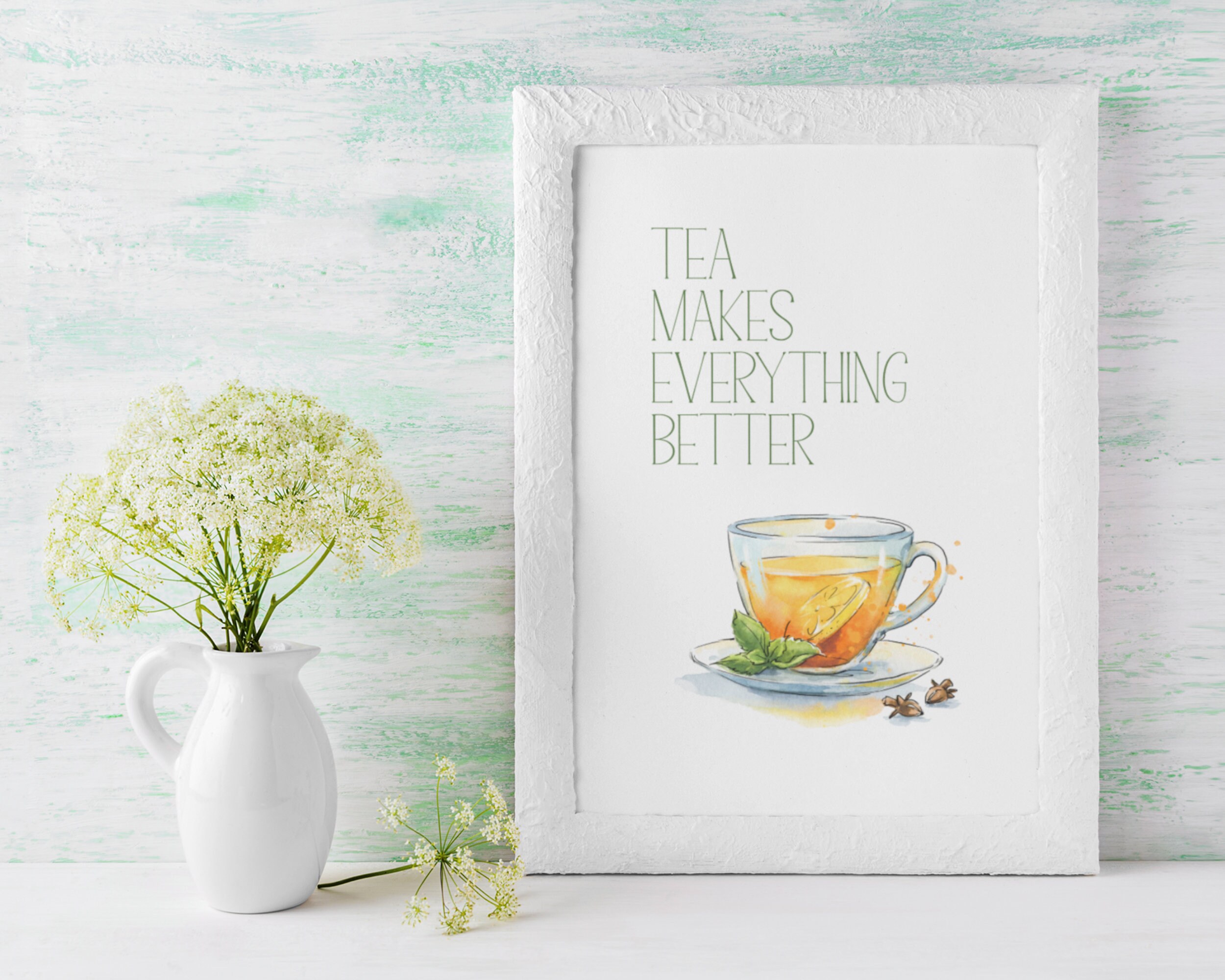 Printable Tea Poster | Aesthetic Watercolor Kitchen Wall Art Print - Etsy