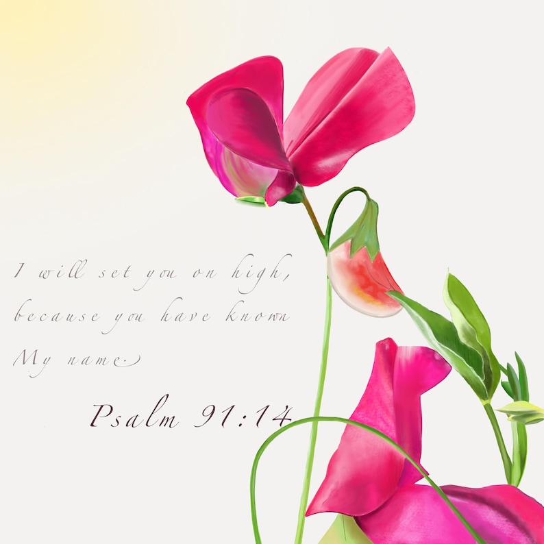 Psalm 91 - Pink Flower - Digital Wall Art - Etsy