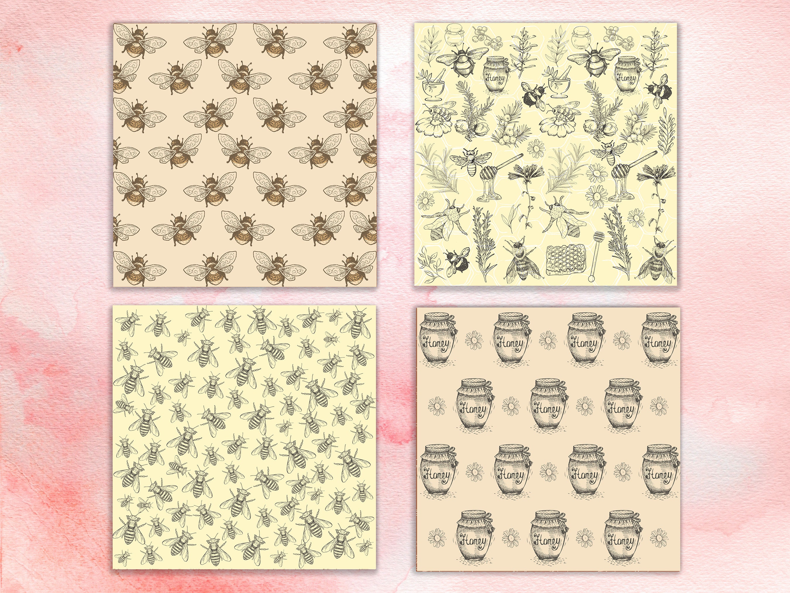 Bees Bumble Bees Digitals Papers Digital Papers Digitals - Etsy