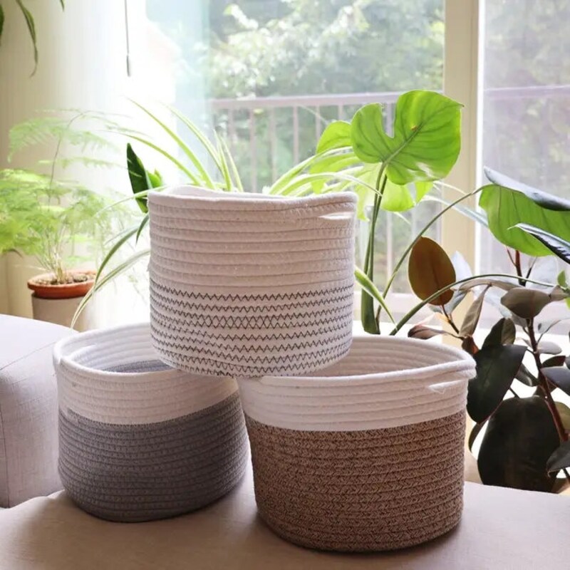 White Cotton Rope Basket - Etsy