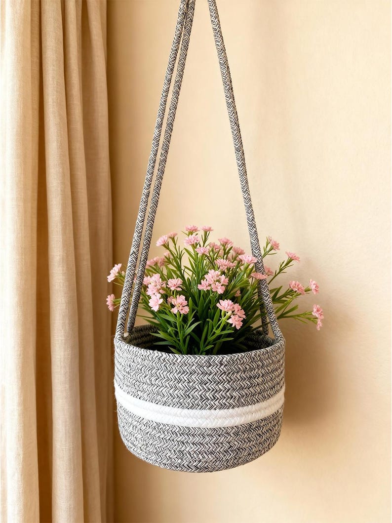 Hanging Flower Pot, Hand-woven Cotton Rope, for Indoor/outdoor Use ...