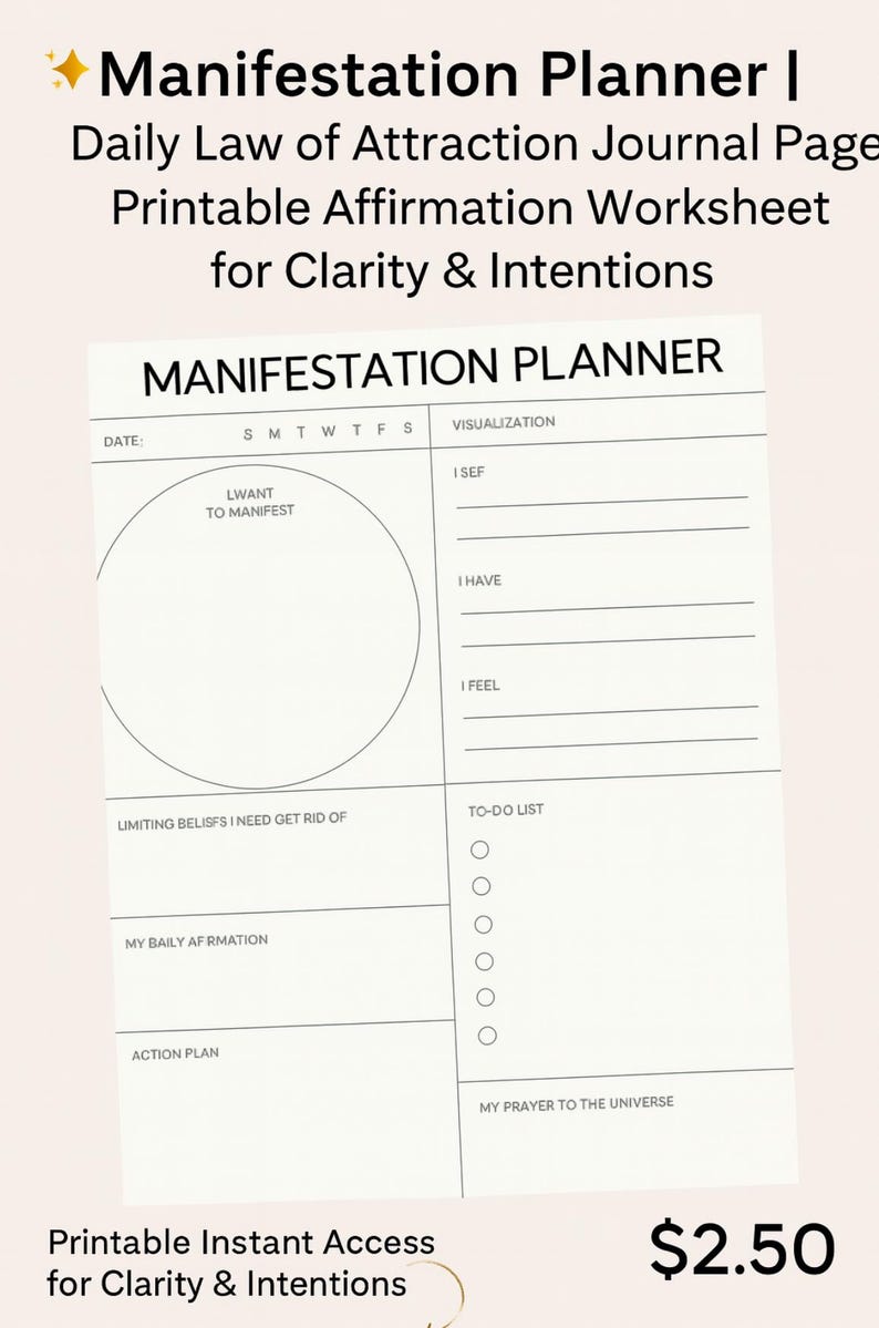 Manifestation Planner | Daily Law of Attraction Journal Page ...