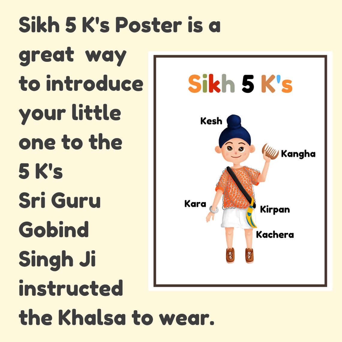 Punjabi Preschool Sikh 5 K's Chart for Kids Punjabi - Etsy