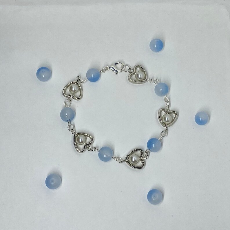 Cute Heart Bracelet Stainless Steel Heart Bracelet Glass Beads Bracelet ...