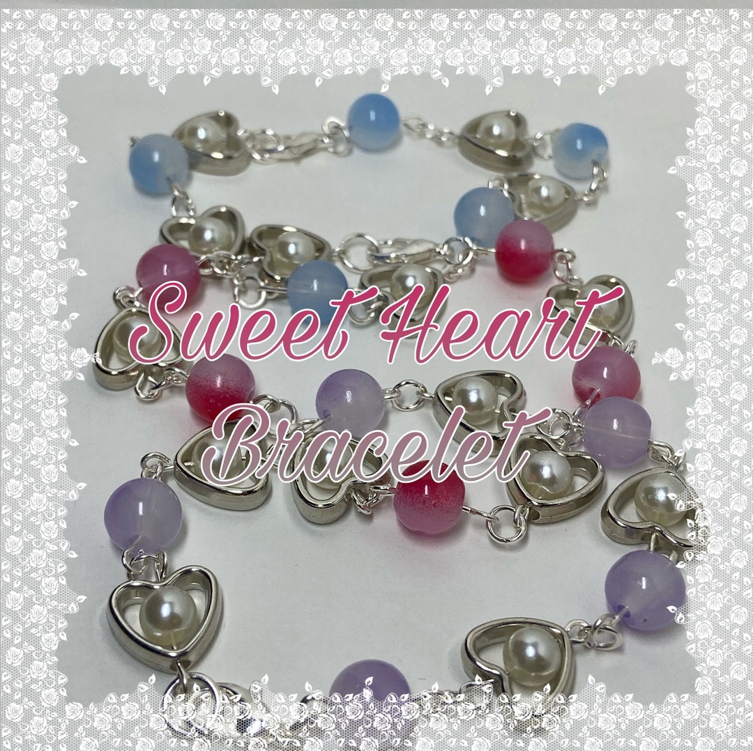 Cute Heart Bracelet Stainless Steel Heart Bracelet Glass Beads Bracelet ...