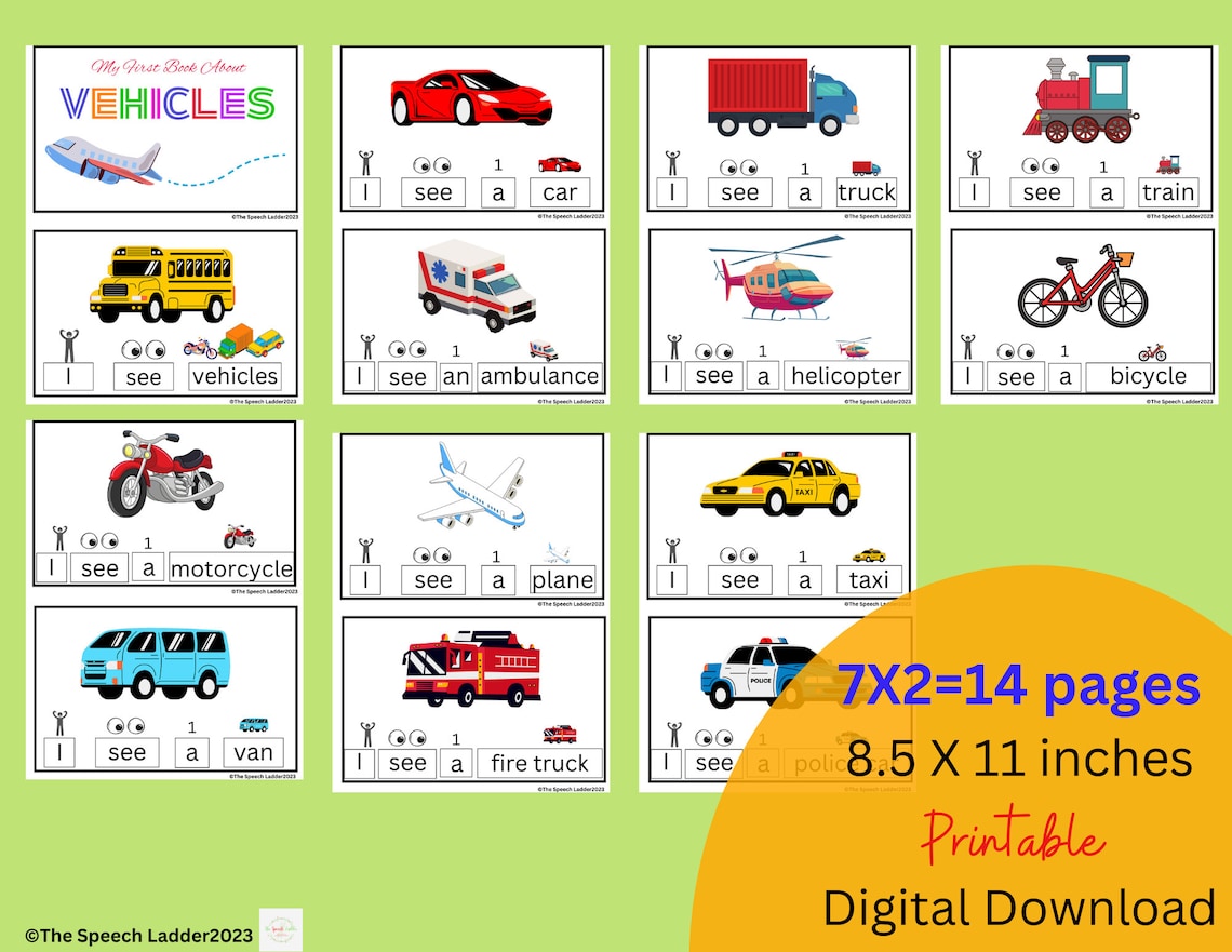 AAC Vehicles Book, Speech Therapy, Receptive Language, Expressive ...