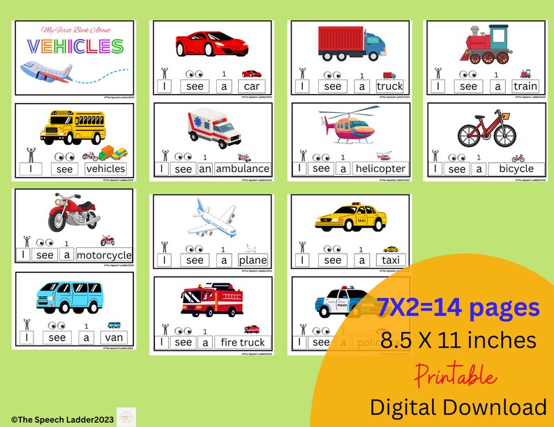 AAC Vehicles Book, Speech Therapy, Receptive Language, Expressive ...