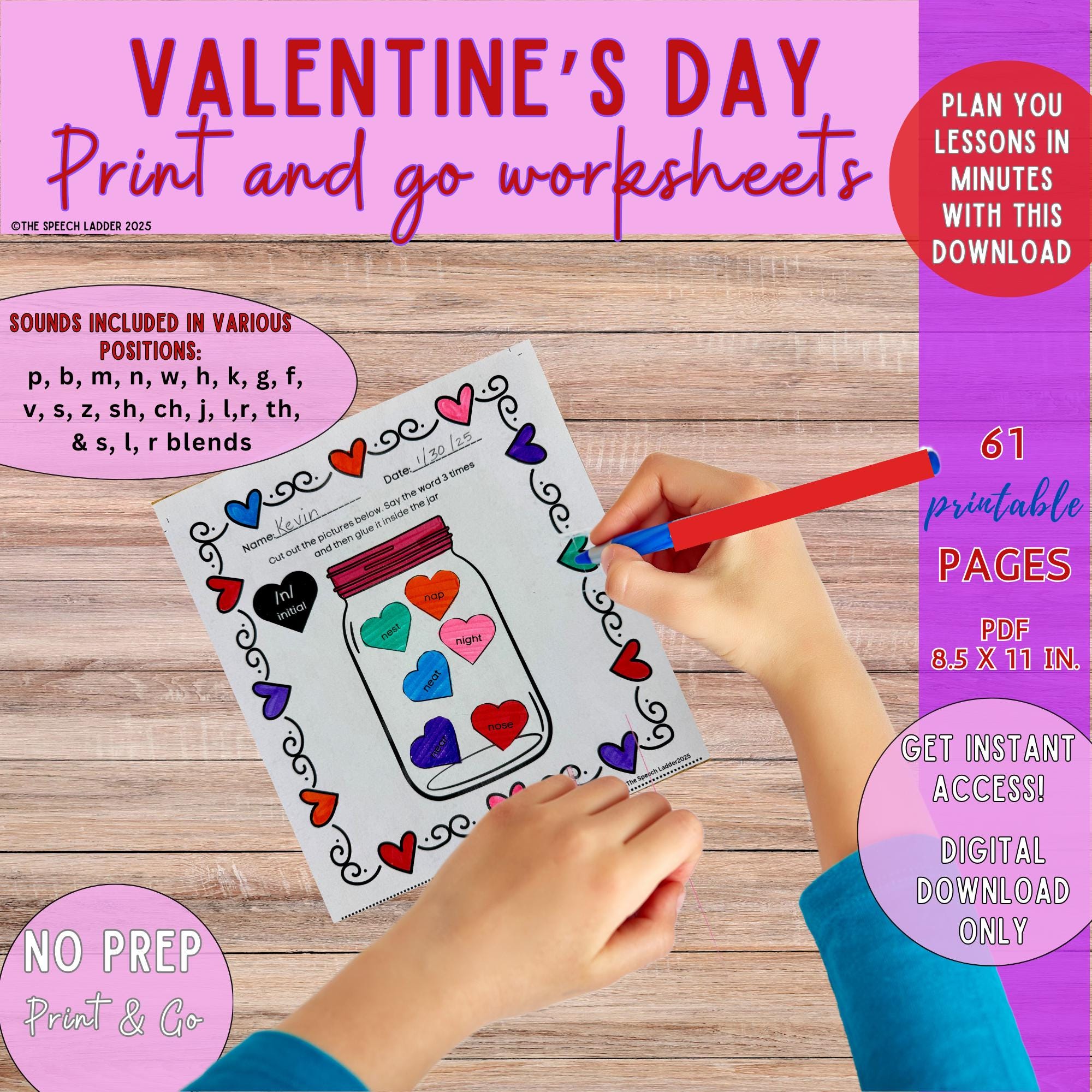 Valentine's Day Articulation Worksheets, Cut/paste Activity, Speech ...