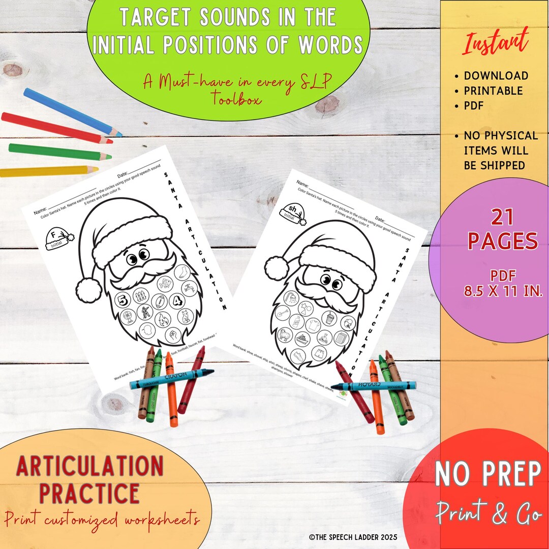 Santa Articulation, Speech Therapy, Christmas-themed Articulation Drill ...