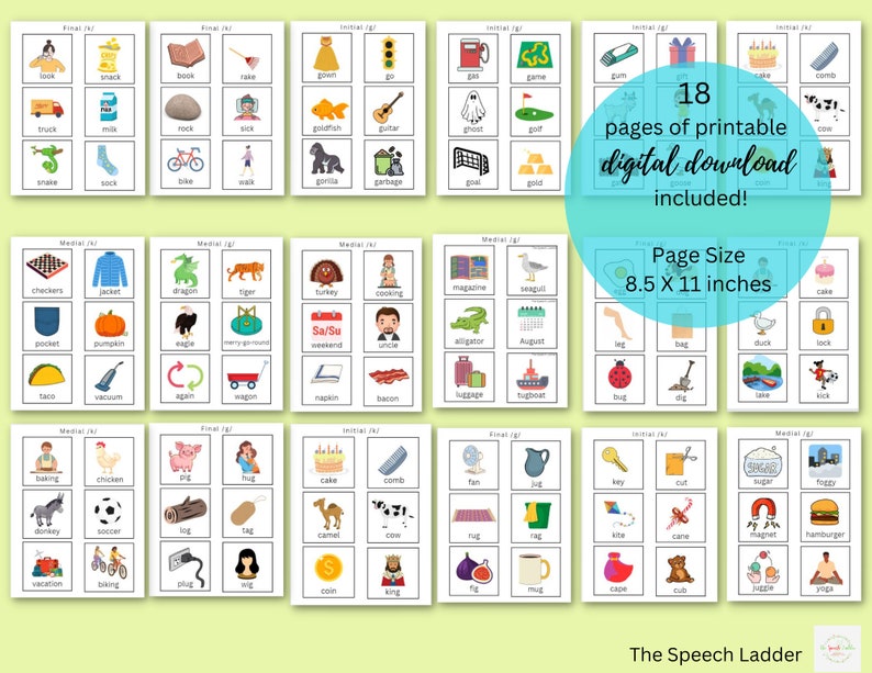 Speech Therapy /k/ & /g/ Articulation Cards, Digital Download - Etsy
