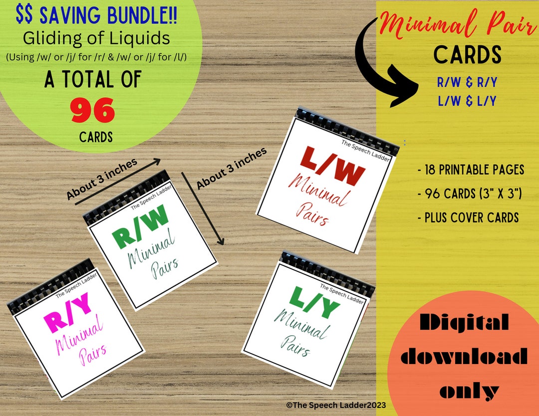Bundle of Minimal Pair Cards, R/W, R/Y,& L/W, L/Y, Speech Therapy ...