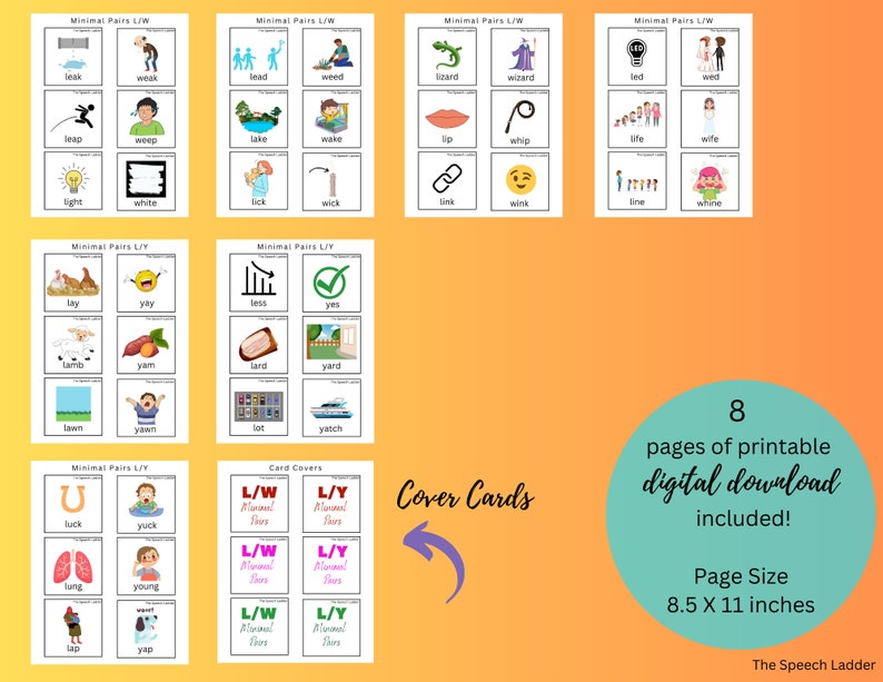 Minimal Pair Cards L/W & L/Y, Speech Therapy Printable Materials ...