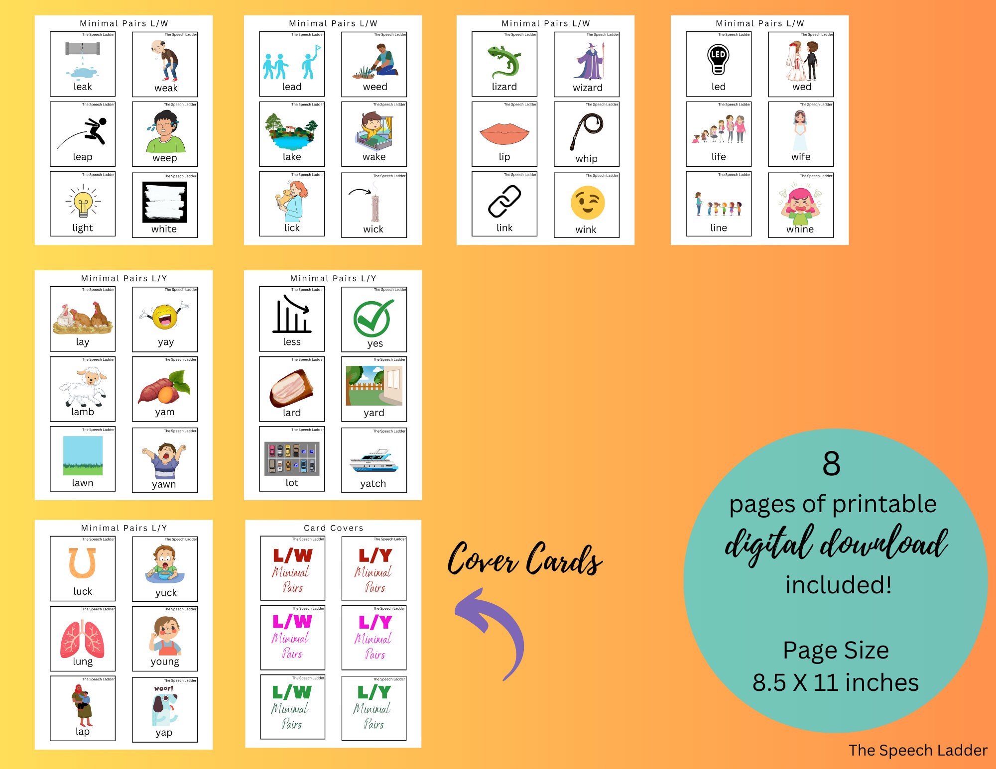 Minimal Pair Cards L/W & L/Y, Speech Therapy Printable Materials ...