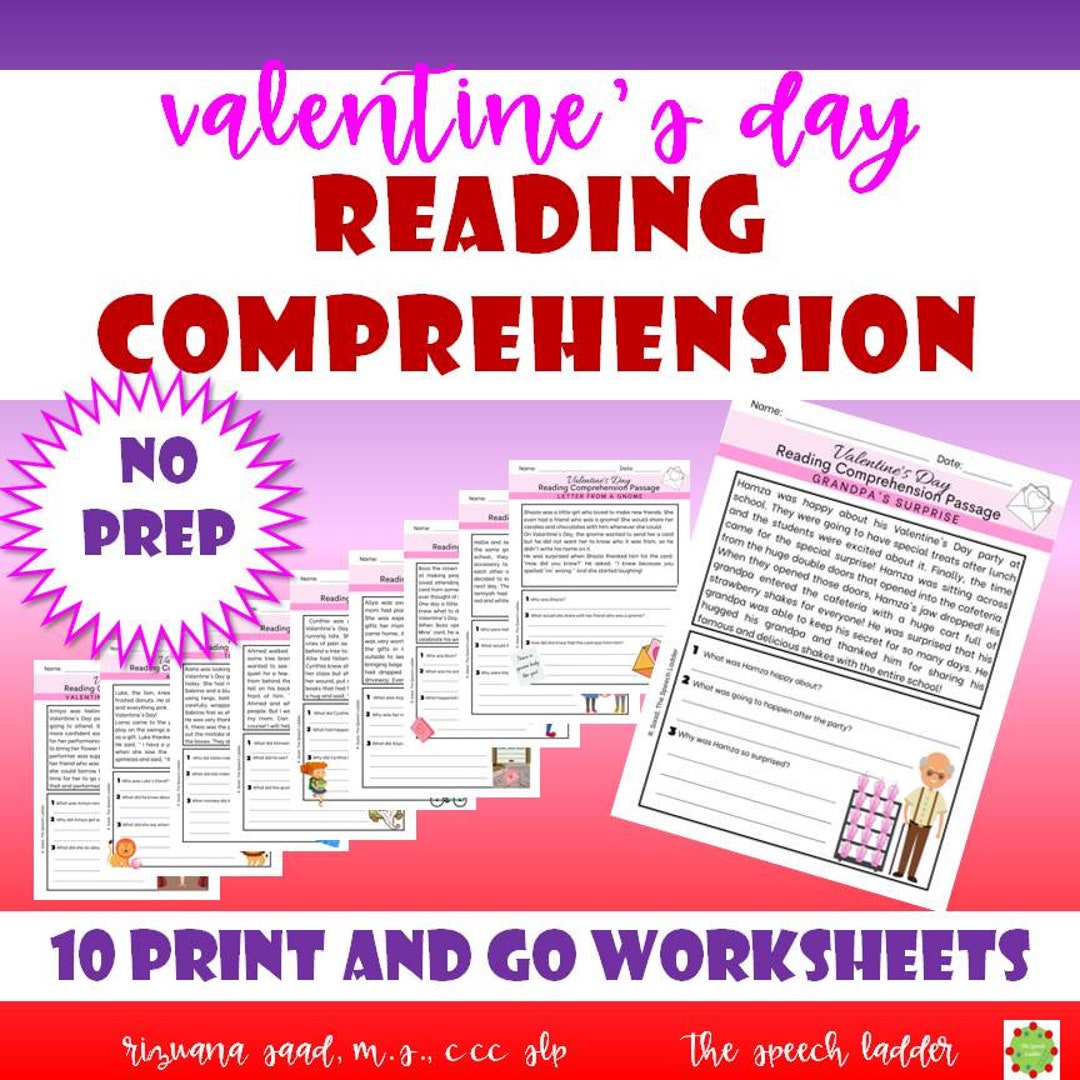 Valentine's Day Reading Comprehension Passages, February Printable ...